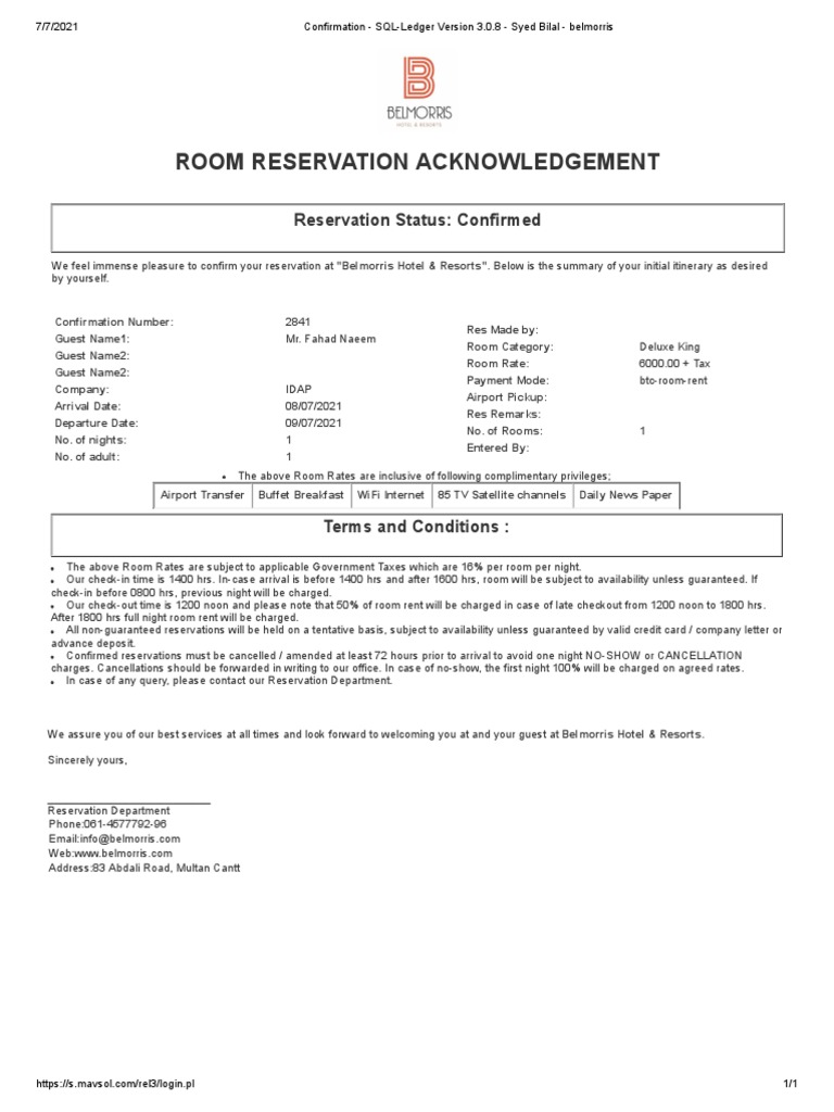 Belmorris Hotel Reservation Confirmation | PDF | Payments | Business