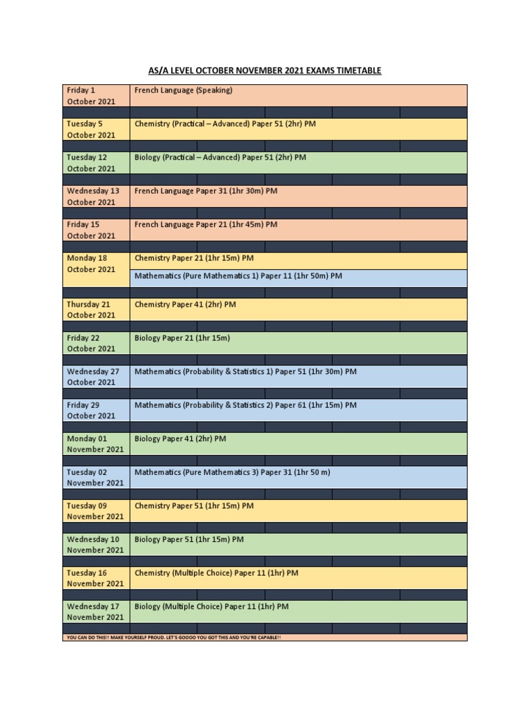 AS/A Level Oct-Nov 2021 Exam Schedule | PDF | Science & Mathematics ...
