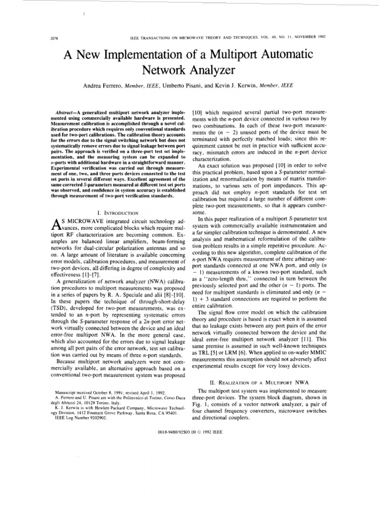 A Multiport Automatic Network Analyzer Using Only Standard Two-Port Calibration Techniques | PDF ...