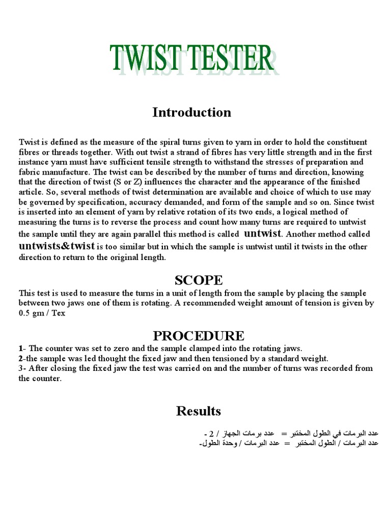 Twist Testing Methods for Yarn Strength | PDF