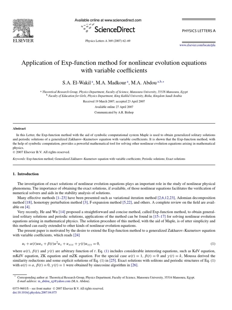 Application Of Exp Function Method For Nonlinear Evolution Equations