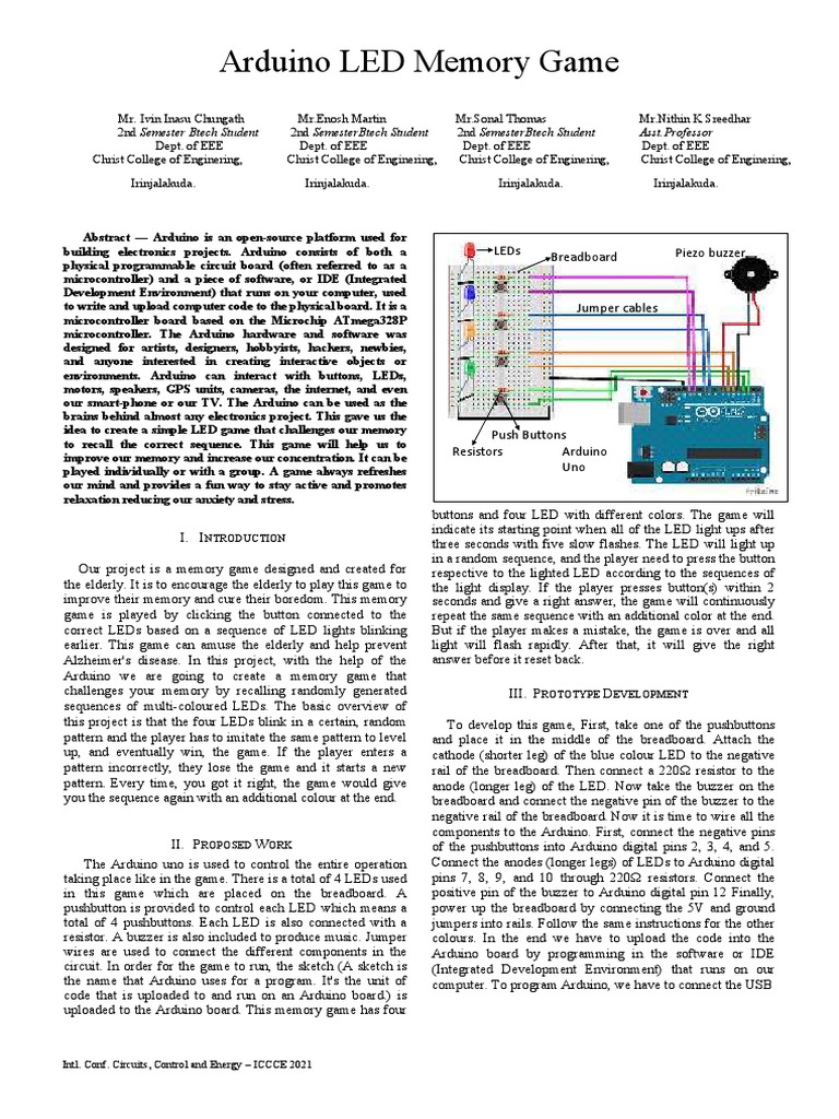 Arduino Led Memory Game Iccce 2021 Pdf Arduino Computer Science 2430