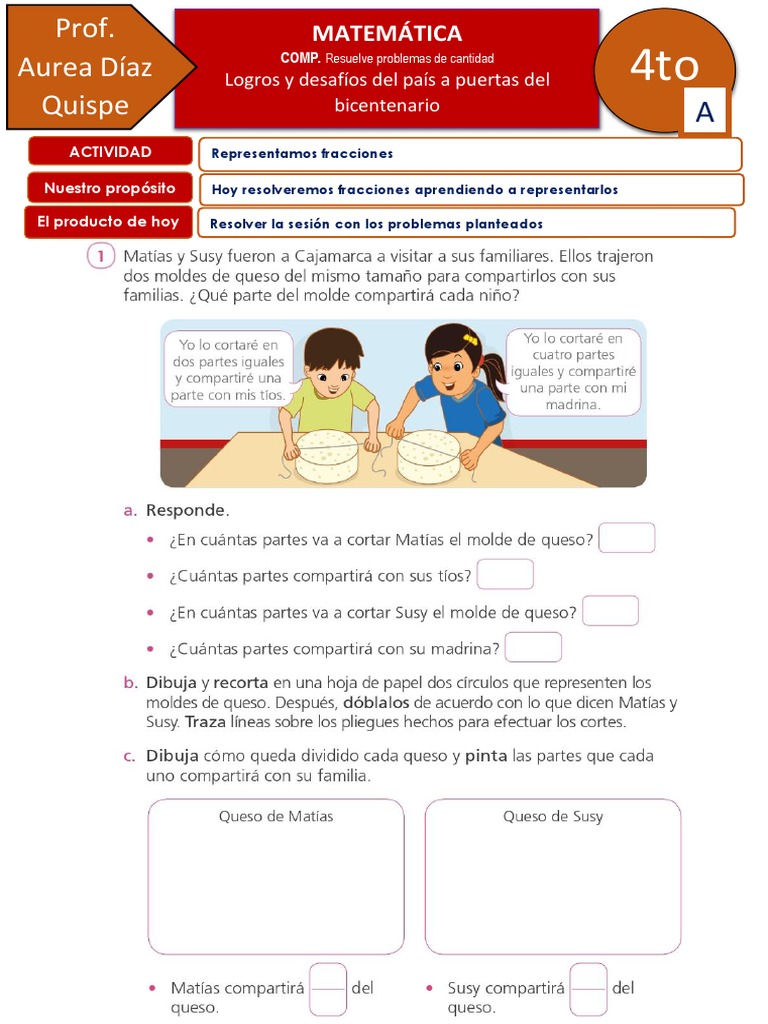 MATEMÁTICA Fracciones 4to Grado Minedu Sesión | PDF
