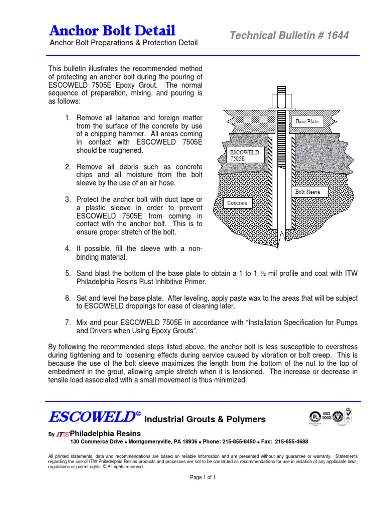 Anchor Bolt Detail 1644 | PDF | Screw | Epoxy