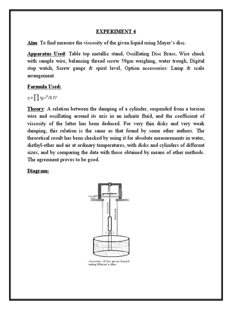Expt No. 4 Mayer's Disc | PDF | Mirror | Viscosity