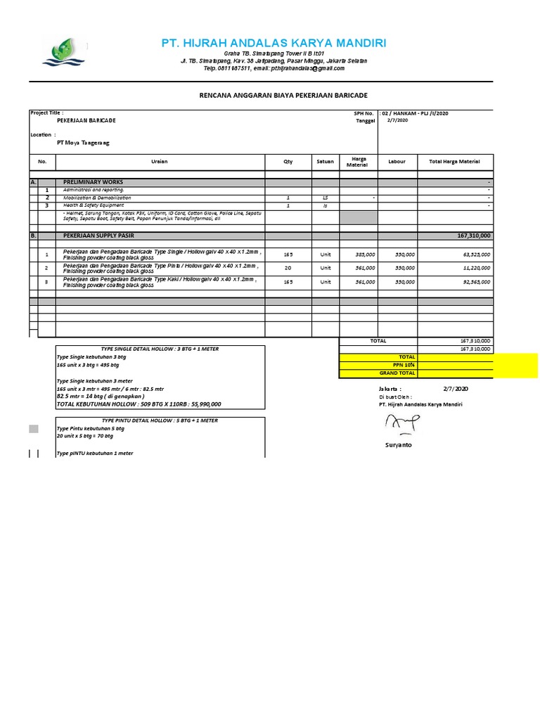Boq Baricade Moya Asia Tangerang | PDF