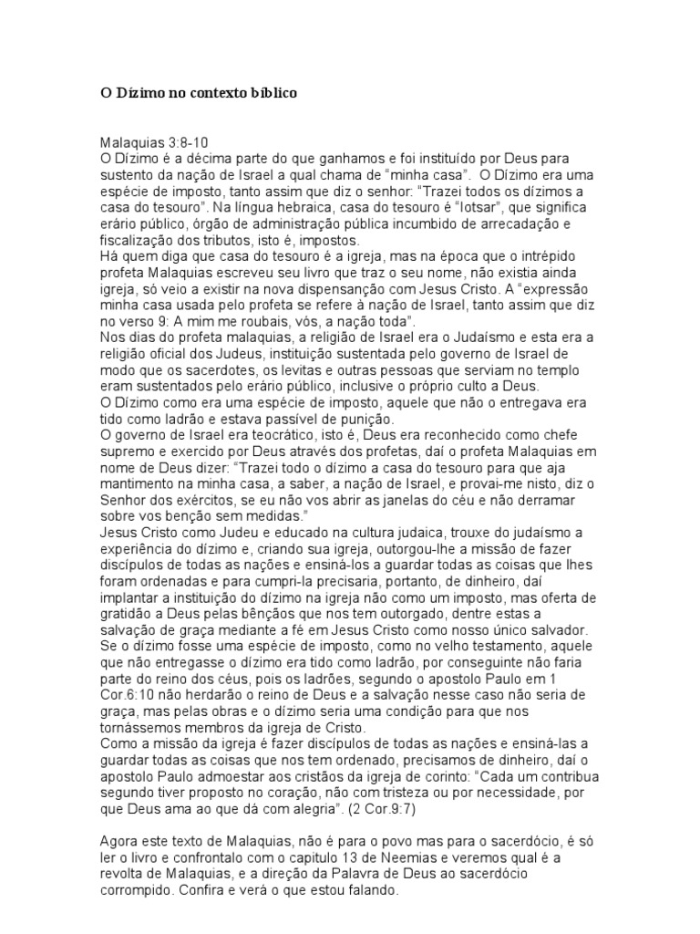 O significado e propósito do dízimo no contexto bíblico e na igreja ...