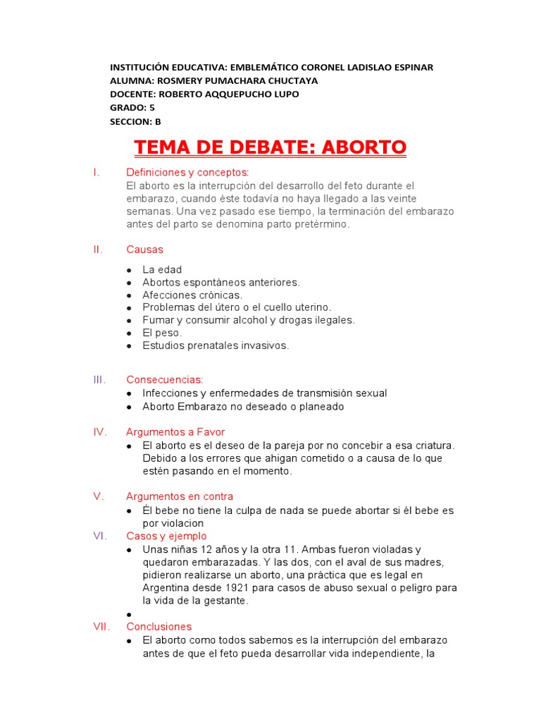 Estructura - TEMA de DEBATE Aborto 1 | PDF | Aborto | El embarazo
