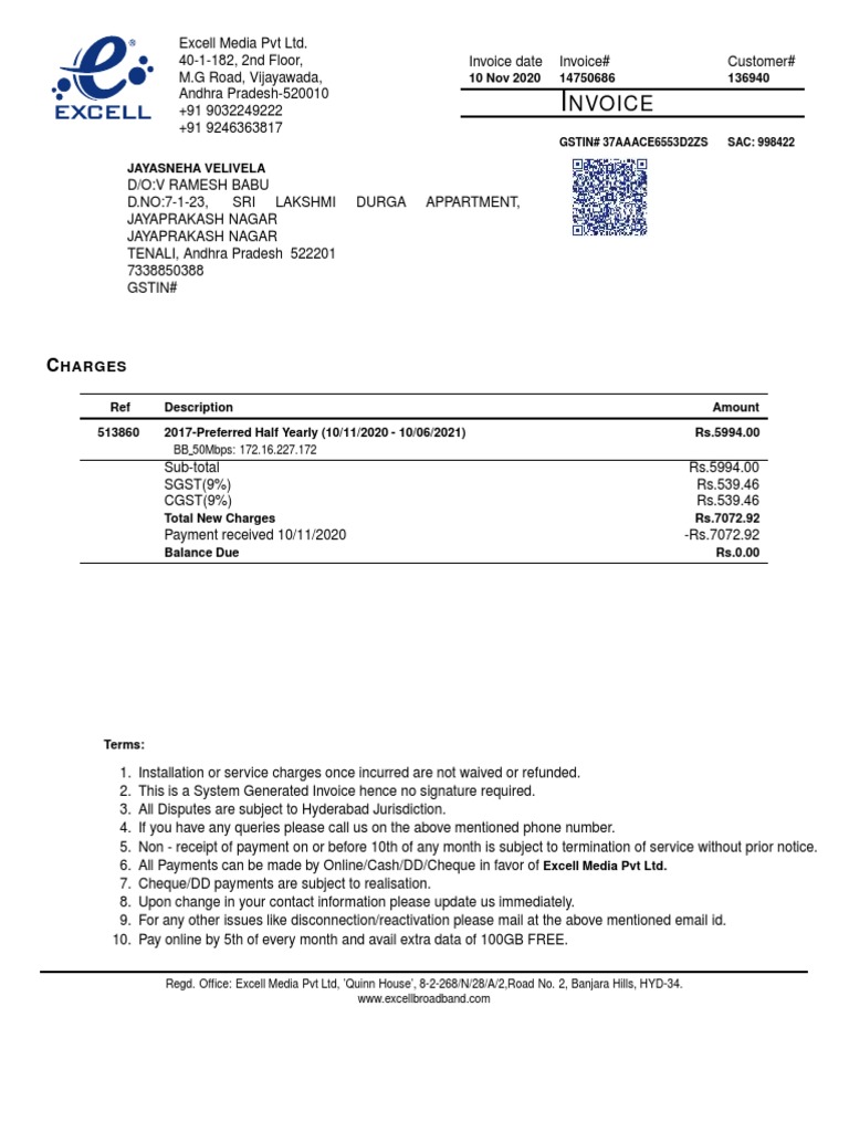 Broadband BillReceipt | PDF | Payments | Financial Services