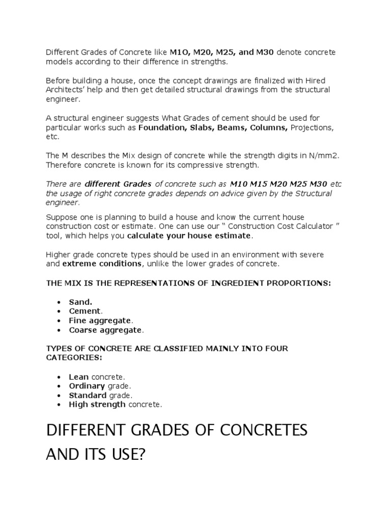 Different Grades of Concretes and Its Use? | PDF | Concrete | Materials