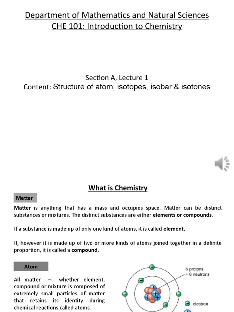 Department of Mathematics and Natural Sciences CHE 101: Introduction To ...