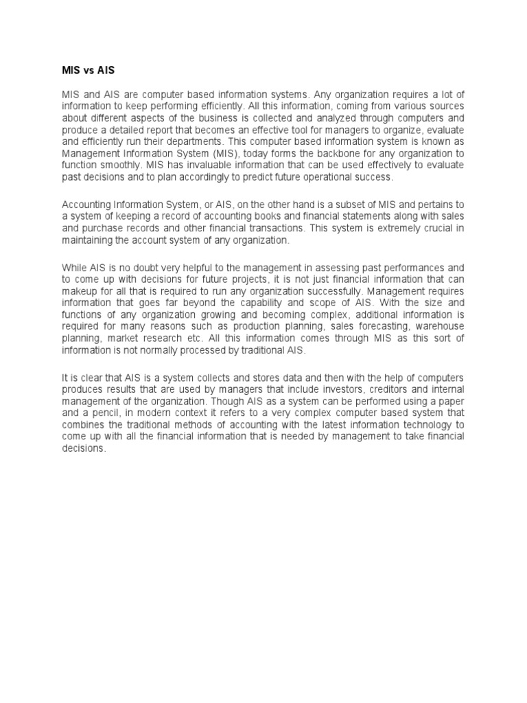 MIS Vs AIS A Greater Perspective | PDF