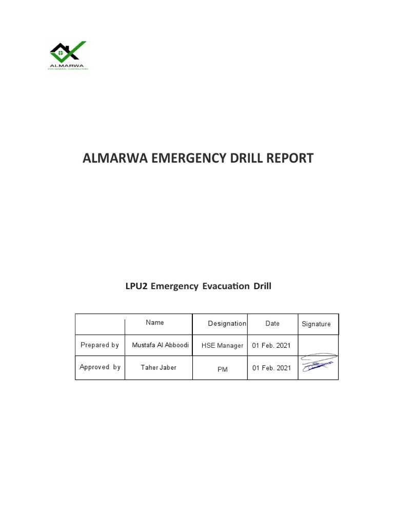 MRW Emergency Evacuation Drill Report-16 Jan T. 2021 | PDF | Emergency ...