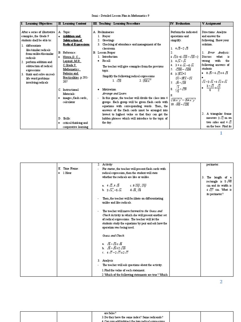 Lesson - Plan - in - Mathematics 9 | PDF | Lesson Plan | Teaching