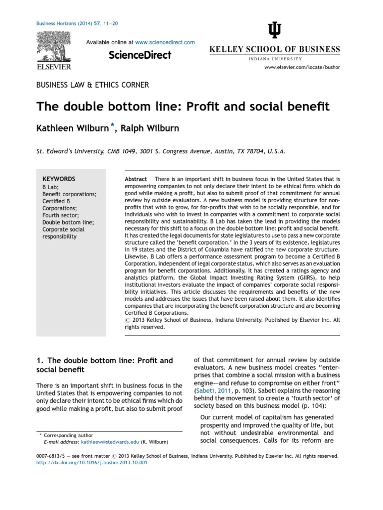 The Double Bottom Line: Profit and Social Benefit | PDF | Corporate ...