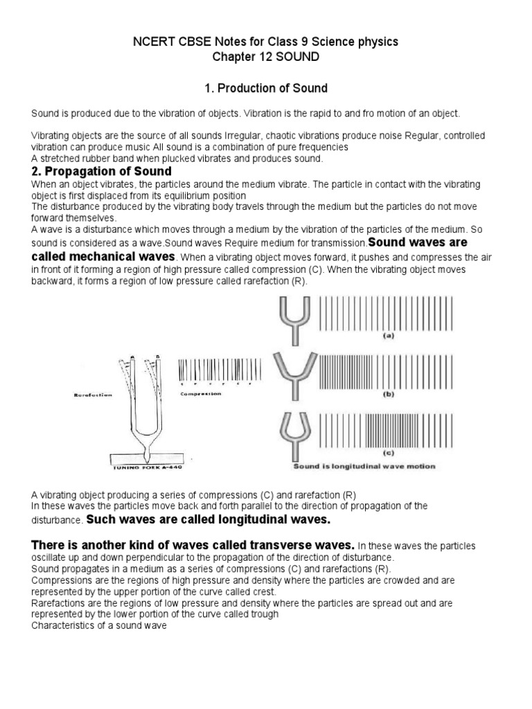 NCERT CBSE Notes For Class 9 Science Physics Chapter 12 SOUND 1 ...