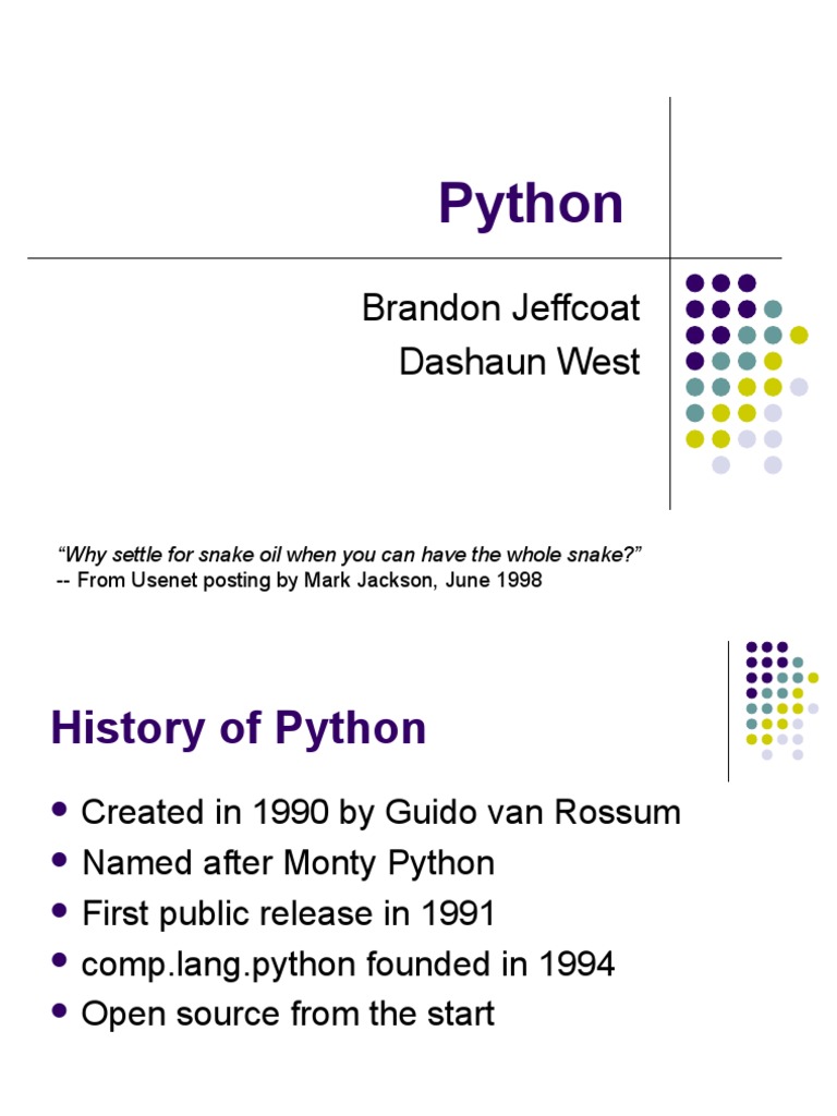 Python: Brandon Jeffcoat Dashaun West | PDF | Python (Programming ...