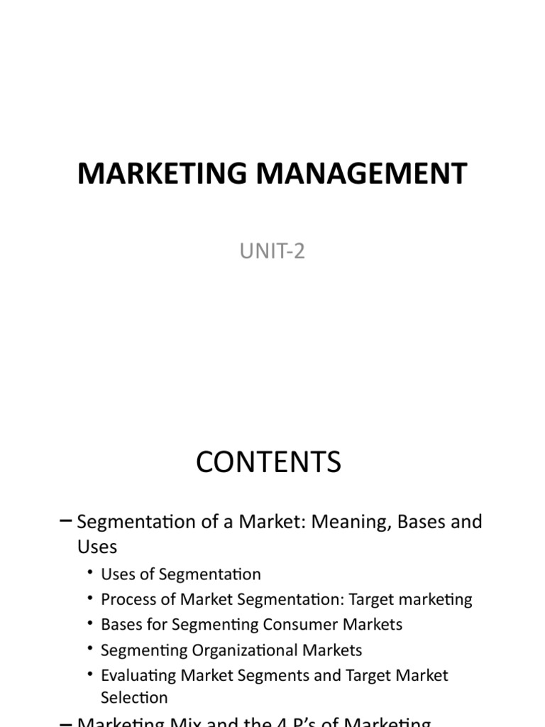 Marketing Management: UNIT-2 | PDF | Market Segmentation | Consumer ...