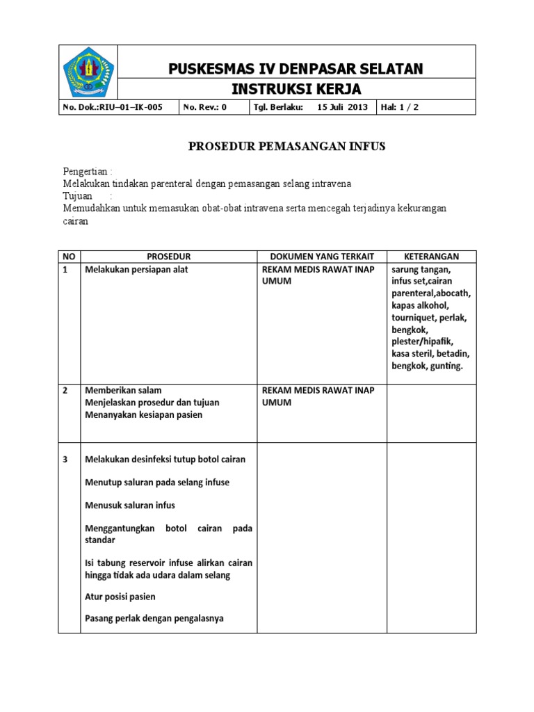Ik 05 Prosedur Pemasangan Infus | PDF