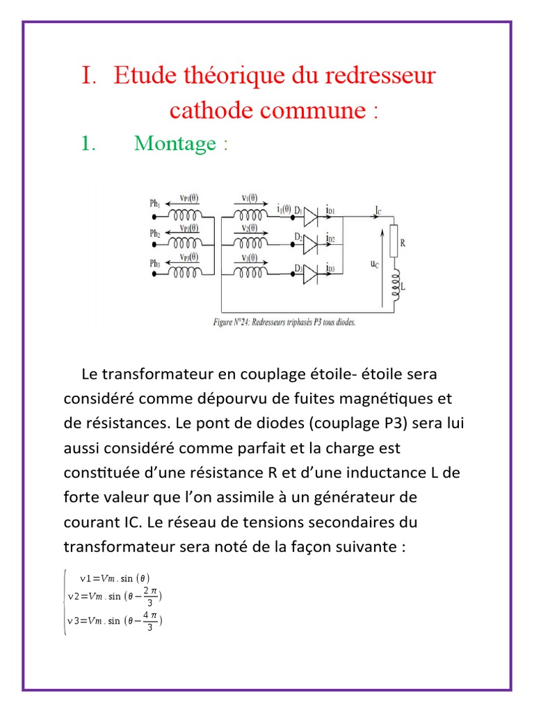 I. Etude Théorique Du Redresseur Cathode Commune:: 1. Montage | PDF | Redresseur | Diode