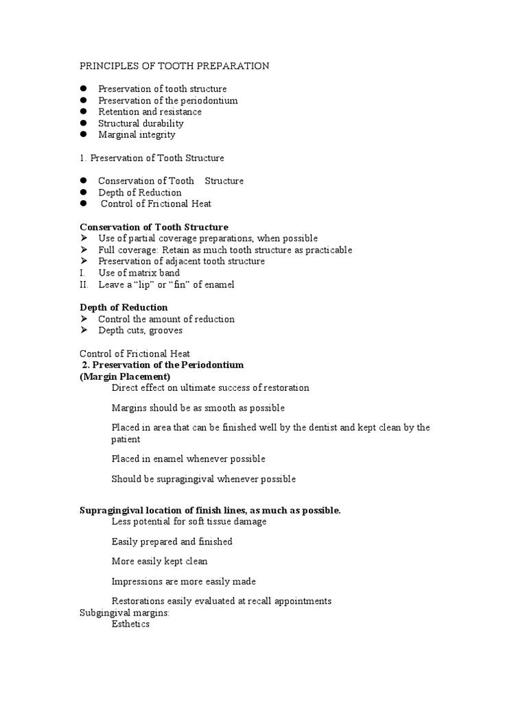 Tooth Preparation Principles Explained | PDF | Mouth | Dentistry Branches