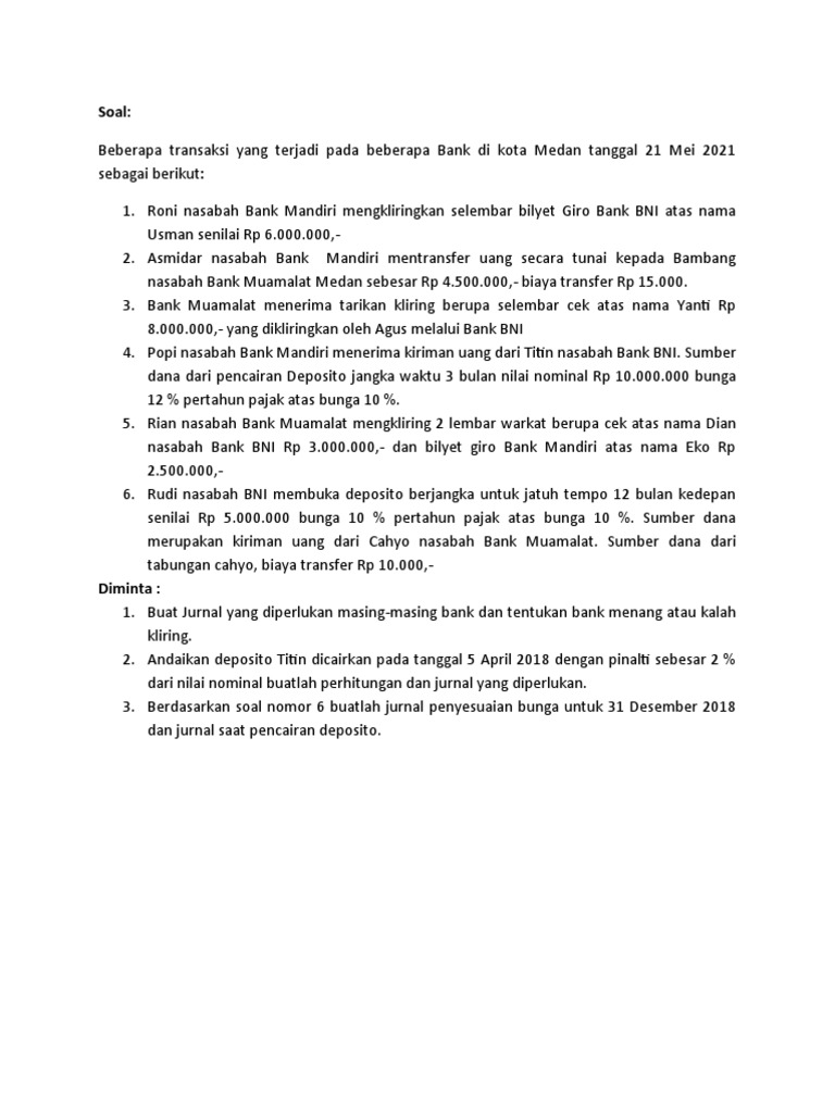 Soal Latihan Akt Perbankan | PDF | Bisnis | Pengelolaan Keuangan & Uang