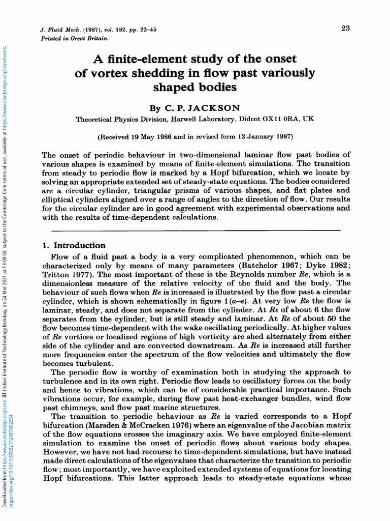 A Finite Element Study of The Onset of Vortex Shedding in Flow Past ...