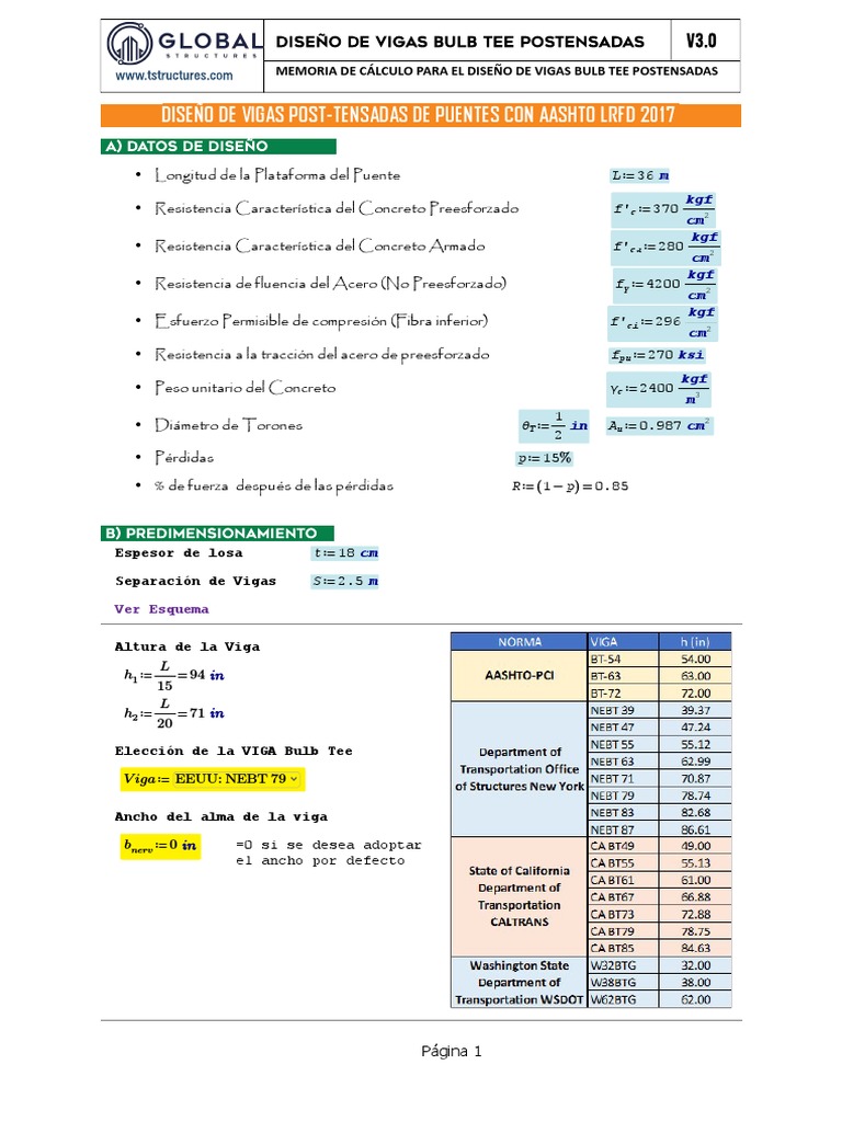 Ejemplar Memoria Diseño de Vigas Post-Tensadas Bulb T | PDF | Material ...
