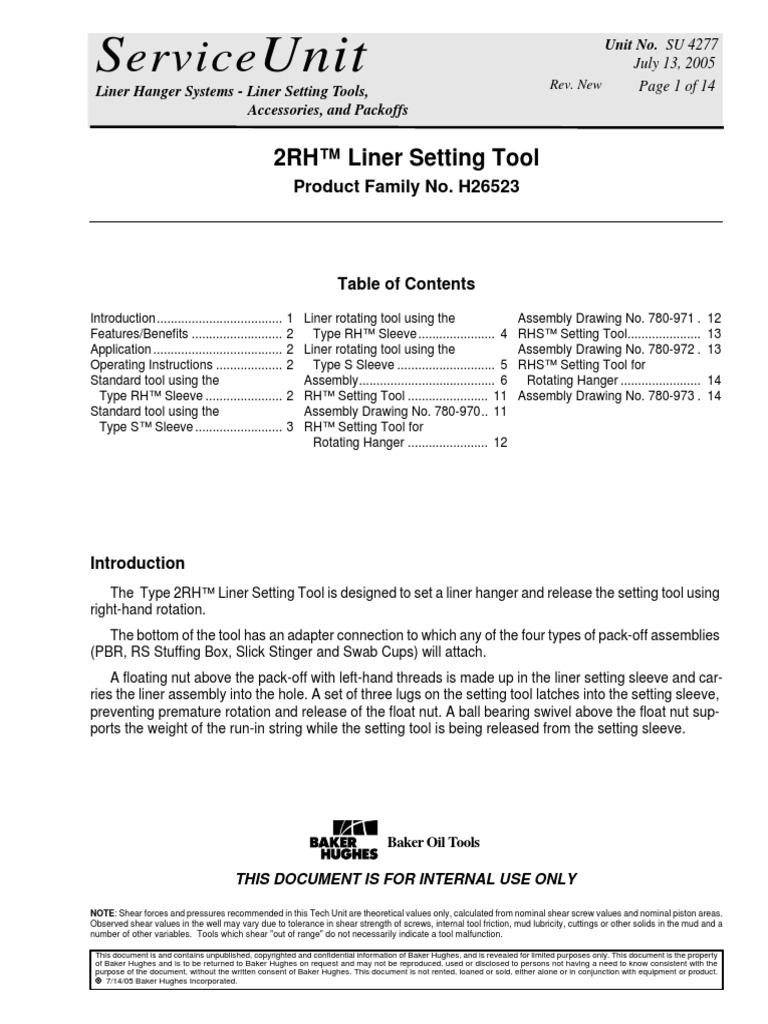 2RH™ Liner Setting Tool | PDF | Nut (Hardware) | Screw