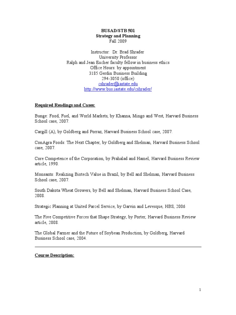 BusAd STB 501 Strategy and Planning Outline | PDF | Harvard Business ...