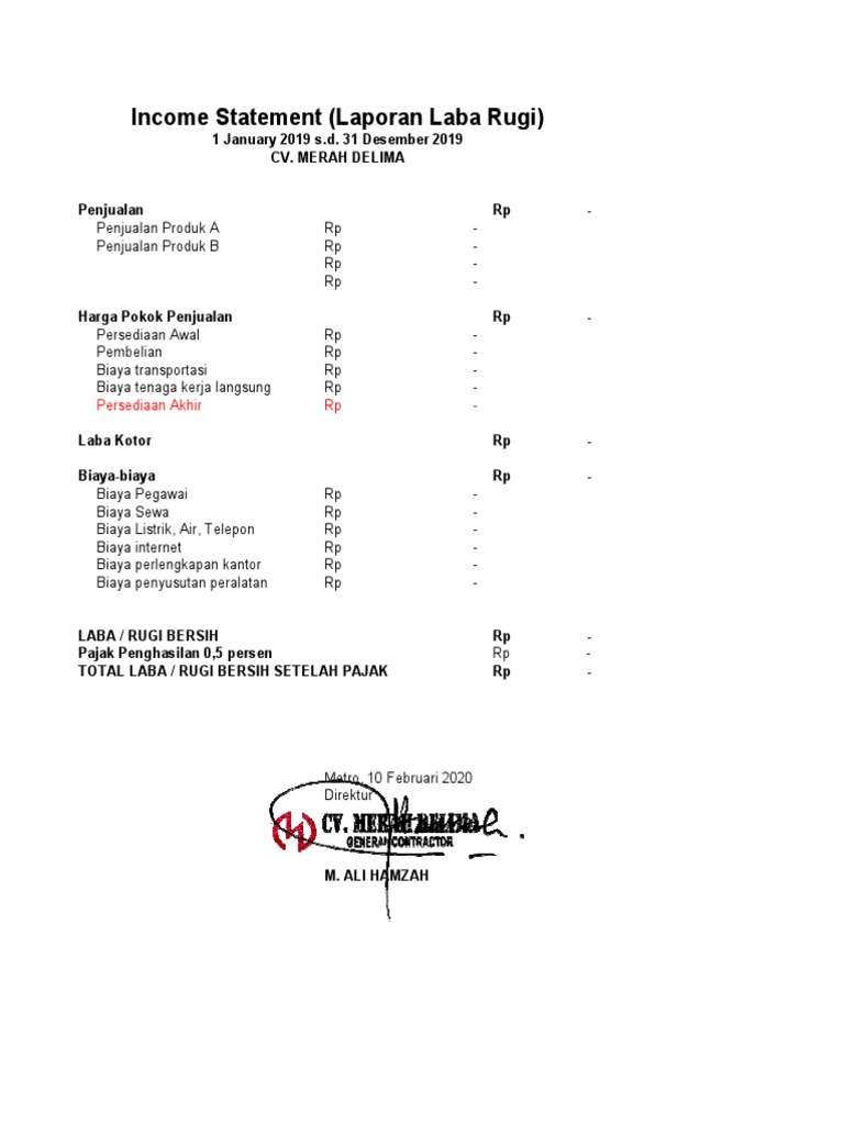 Income Statement (Laporan Laba Rugi) : 1 January 2019 S.D. 31 Desember ...