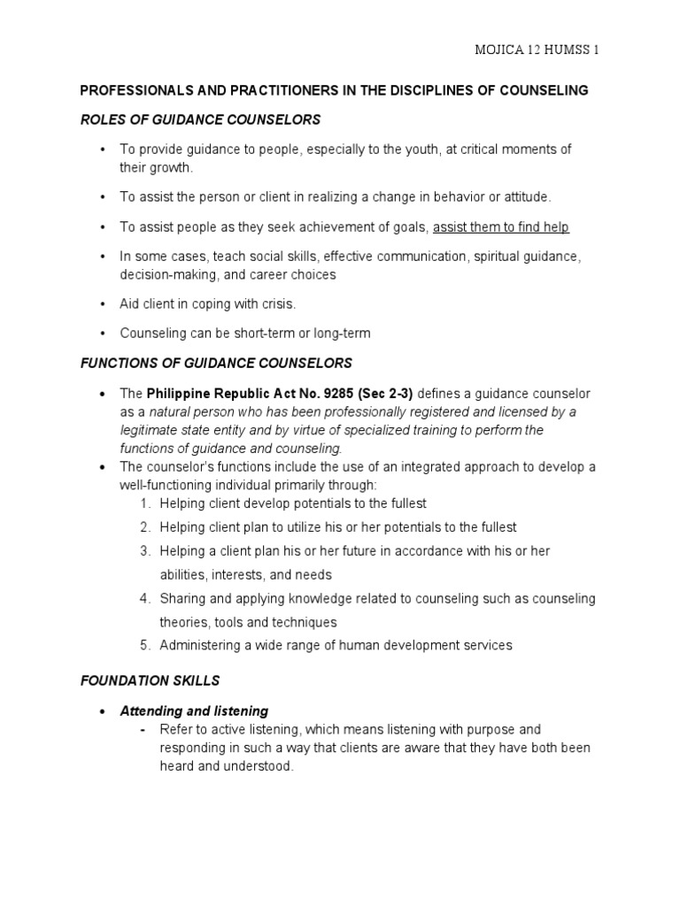 Guidance Counselors: Roles, Functions and Foundation Skills | PDF ...