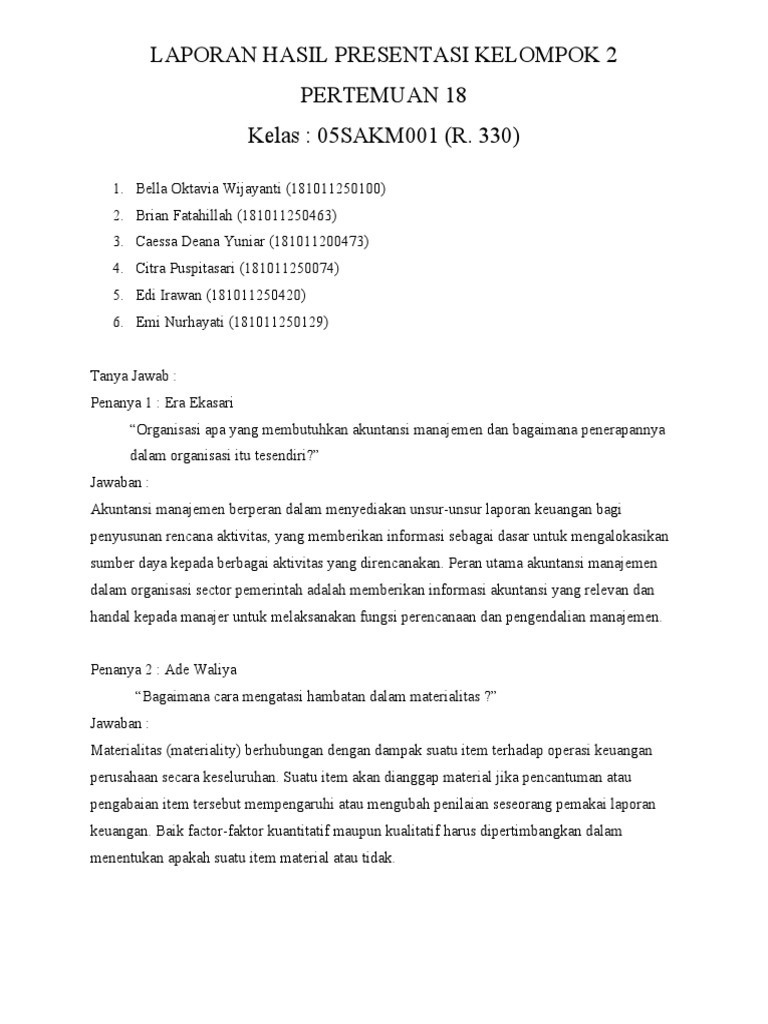 Laporan Hasil Presentasi Kelompok 2 | PDF