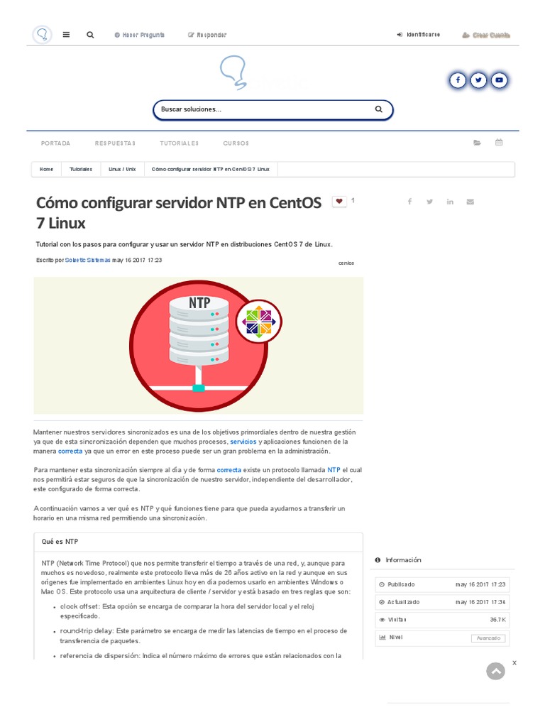 Cómo Configurar Servidor NTP en CentOS 7 Linux - Solvetic | PDF | Servidor (Computación ...