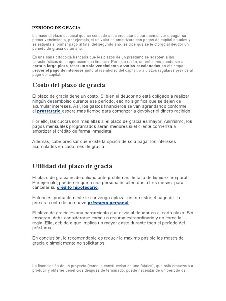 Período de Gracia | PDF | Hipoteca Comercial | Finanzas y administración del dinero