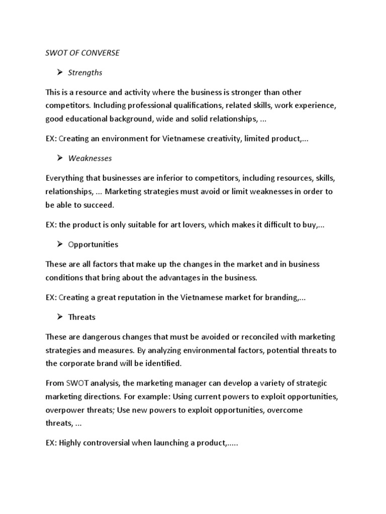 Swot of Converse | PDF | Marketing Research | Swot Analysis