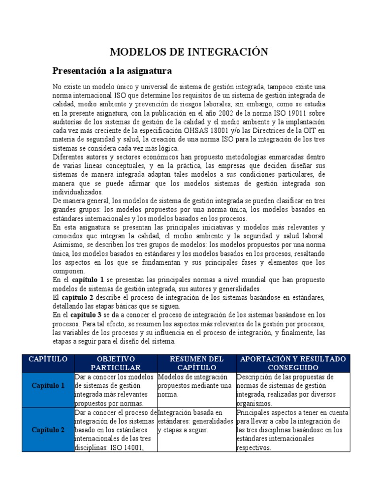 Modelos de Integración | PDF | Calidad (comercial) | Seguridad y salud ...