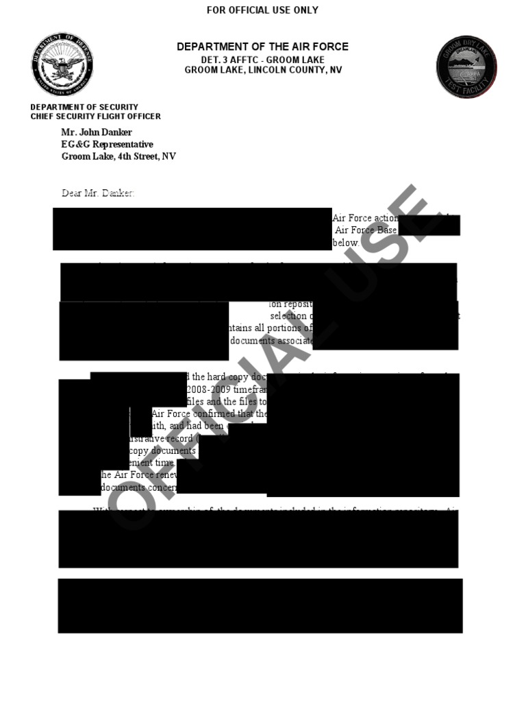 Groom Lake Area 51 Letter Air Force | PDF | Government | Library And Museum