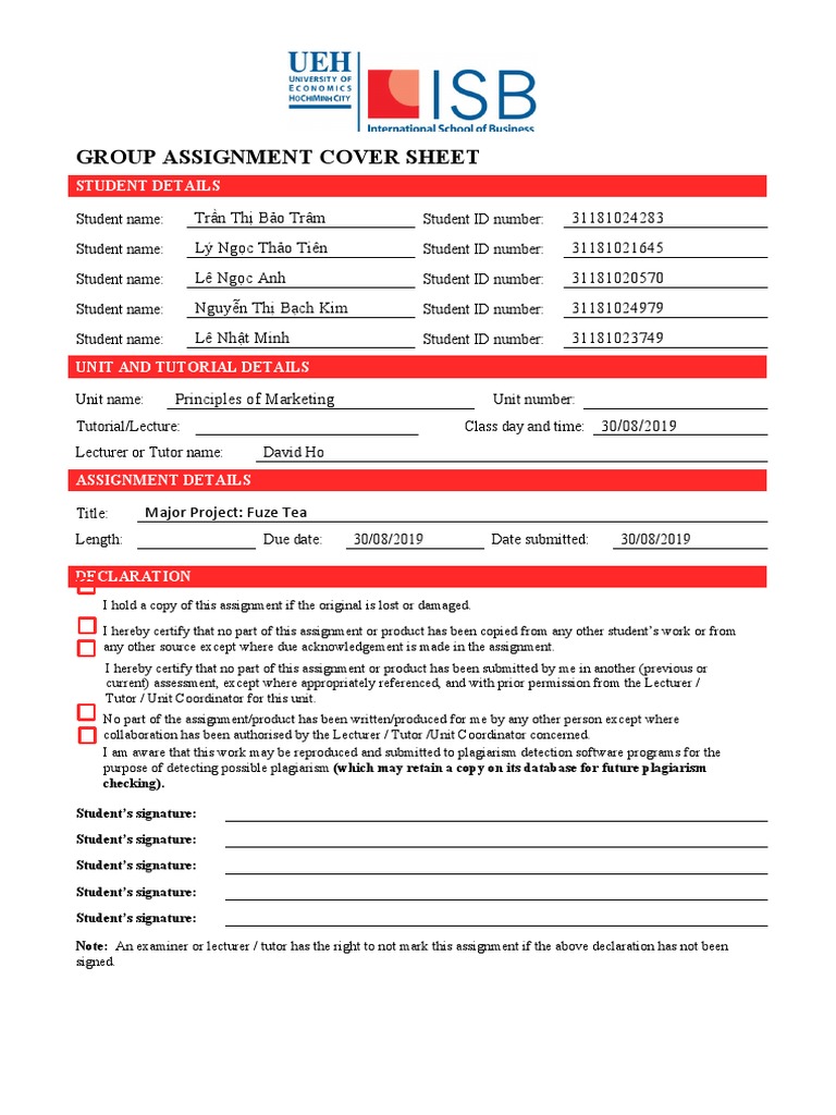 Group Assignment Cover Sheet | PDF