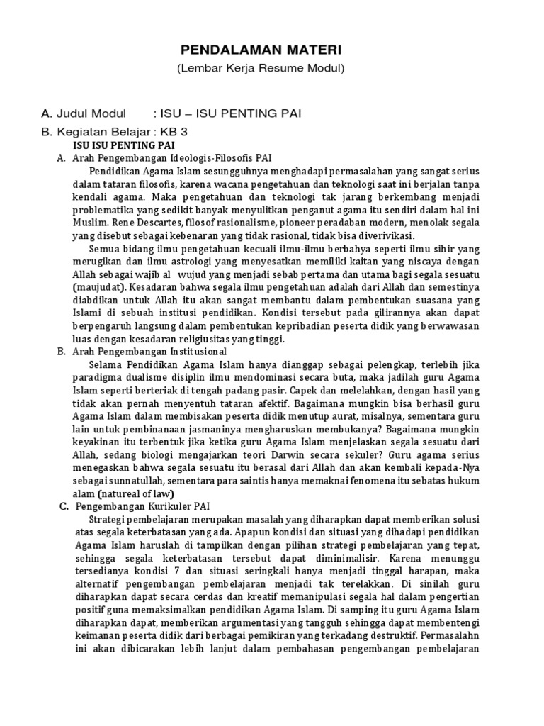 KB 3 - LK Resume Pendalaman Materi PPG 2021 | PDF