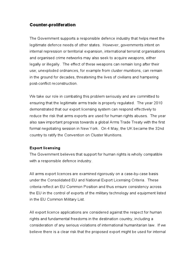 Counter Proliferation | PDF | Cluster Munition | Government Agencies