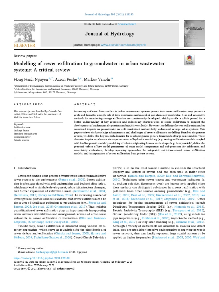 Modelling of Sewer Exfiltration To Groundwater in Urban Wastewater ...