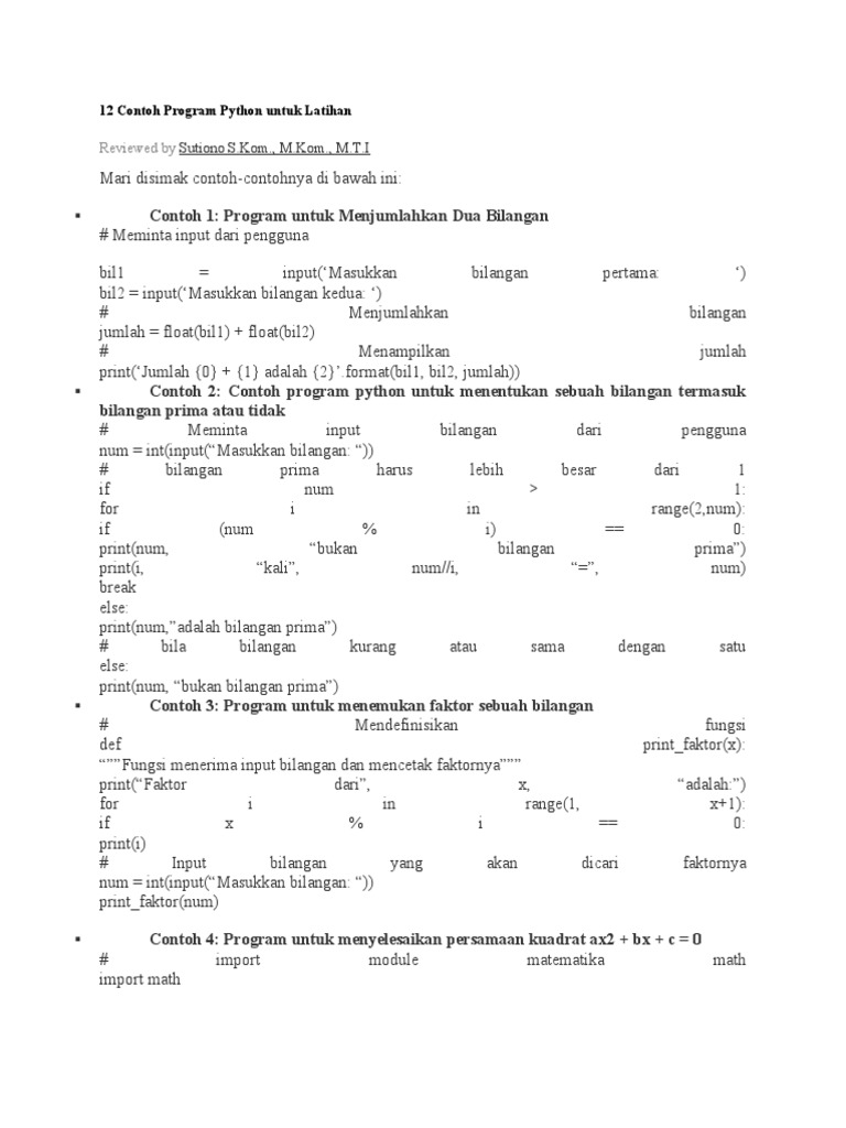 Contoh Program Python untuk Latihan | PDF