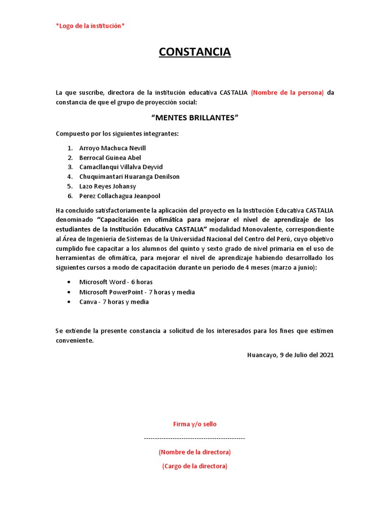 Modelo Constancia | PDF