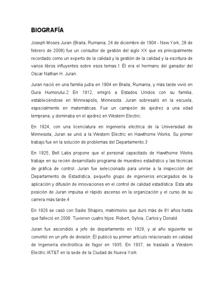 BIOGRAFÍA Joseph Juran | PDF