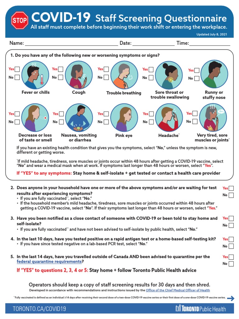 COVID-19: Staff Screening Questionnaire | PDF | Symptom | Microbiology
