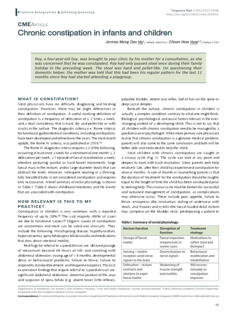 Chronic Constipation in Infants and Children: Rticle | PDF ...