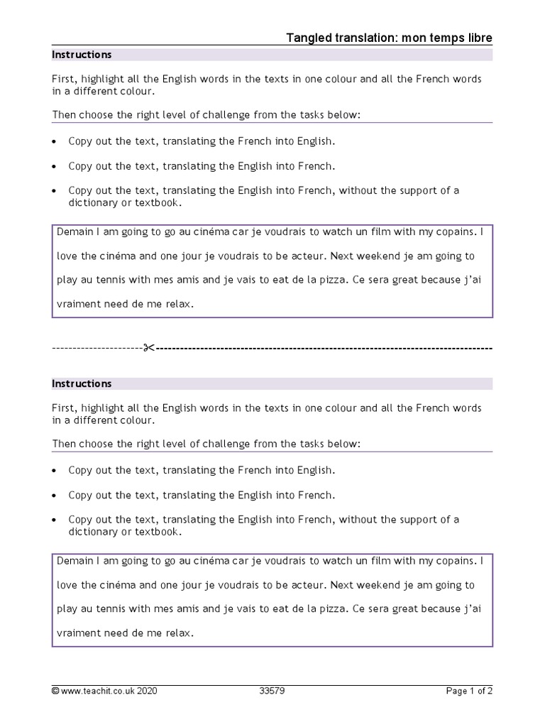Instructions: Tangled Translation: Mon Temps Libre | PDF