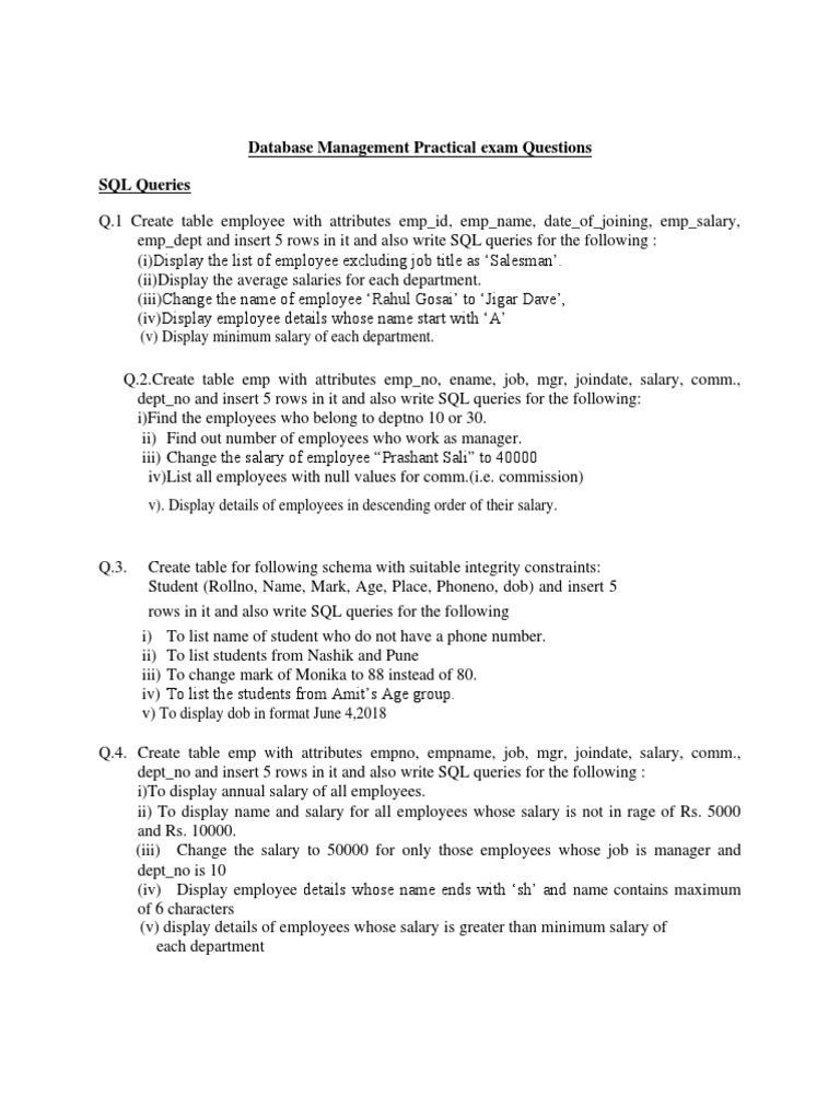 Dma Practical Questions | PDF | Pl/Sql | Sql