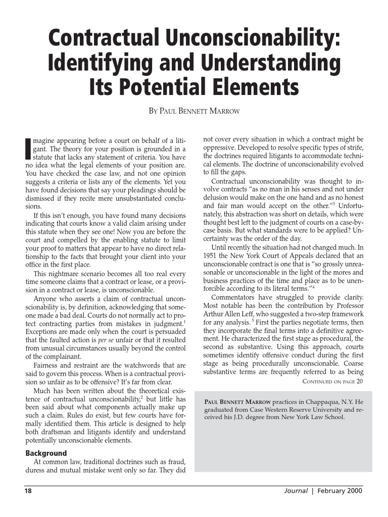 Unconscionability Identifying and Understanding Its Potential Elements ...